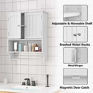 Mino Kesper Bathroom Cabinet Wall Mount with 2 Doors and Adjustable Shelf, Over The Toilet Storage Cabinet, Medicine Cabinet for Bathroom Organizers and Storage