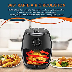 Elite Gourmet EAF-0201 Personal 2.1 Qt. Compact Space Saving Electric Hot Air Fryer Oil-Less Healthy Cooker, Timer & Temperature Controls, 1000W