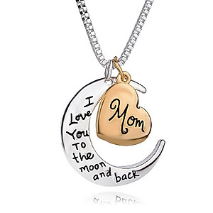 Blerameng Mother Thanksgiving Christmas Gift Necklace, I love you to the moon and back,Valentine's Day Mother's Day Pendant for Mother