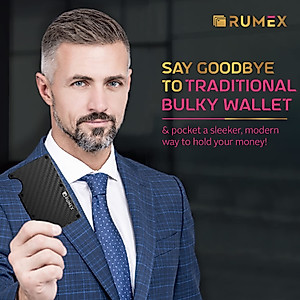 RUMEX Men’s Metal Wallet & Card Holder - RFID Blocking Anti-Theft Slim Wallet for Men - Sleek & Minimalist Metal Design - Men’s Card Organizer & Money Clip - BLACK CARBON FIBER