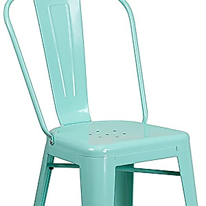 Merrick Lane Stella 24" Metal Indoor-Outdoor Counter Stool with Vertical Slat Back and Integrated Footrest in Mint Green