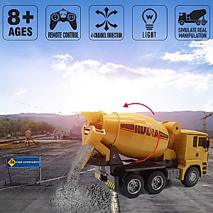 Fistone RC Cement Mixer Truck 6 Channel 1/18 Scale Auto Dumping Construction Vehicle Toy for Kids Boys Age 8 10 12 Years Old