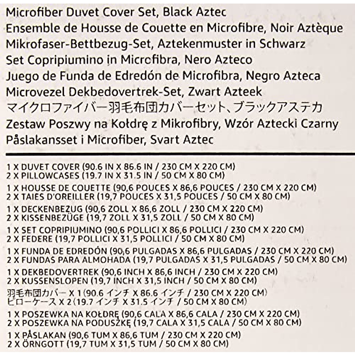 Amazon Basics Microfiber Duvet Cover 3 Piece Set, Black Aztec, Printed, 230 x 220cm/50 x 80cm x 2