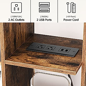 HOOBRO Bookshelf, Bookcase with Charging Station and 2 Drawers Storage, Rustic Tree Shaped Wooden Bookshelves with 12 Storage Shelves, for Bedroom, Home Office, Living Room BF140USJ01