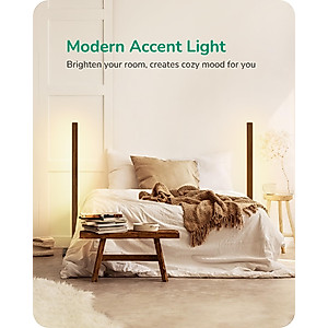 EDISHINE Mid Century Modern Floor Lamp with Remote, Dimmable Wood LED Corner Light, Minimalist Standing Mood Lighting for Living Room, Bedroom, Office, 7 Color Temperature 2700K~6000K, 46"