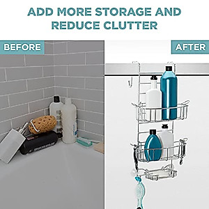 Zenna Home Hanging Shower Caddy, Over the Door, Rust Resistant, with 2 Storage Baskets, Soap Dish, Razor Holders and Hooks, Bathroom or Kitchen Shelf Organizer, No Drilling, Chrome
