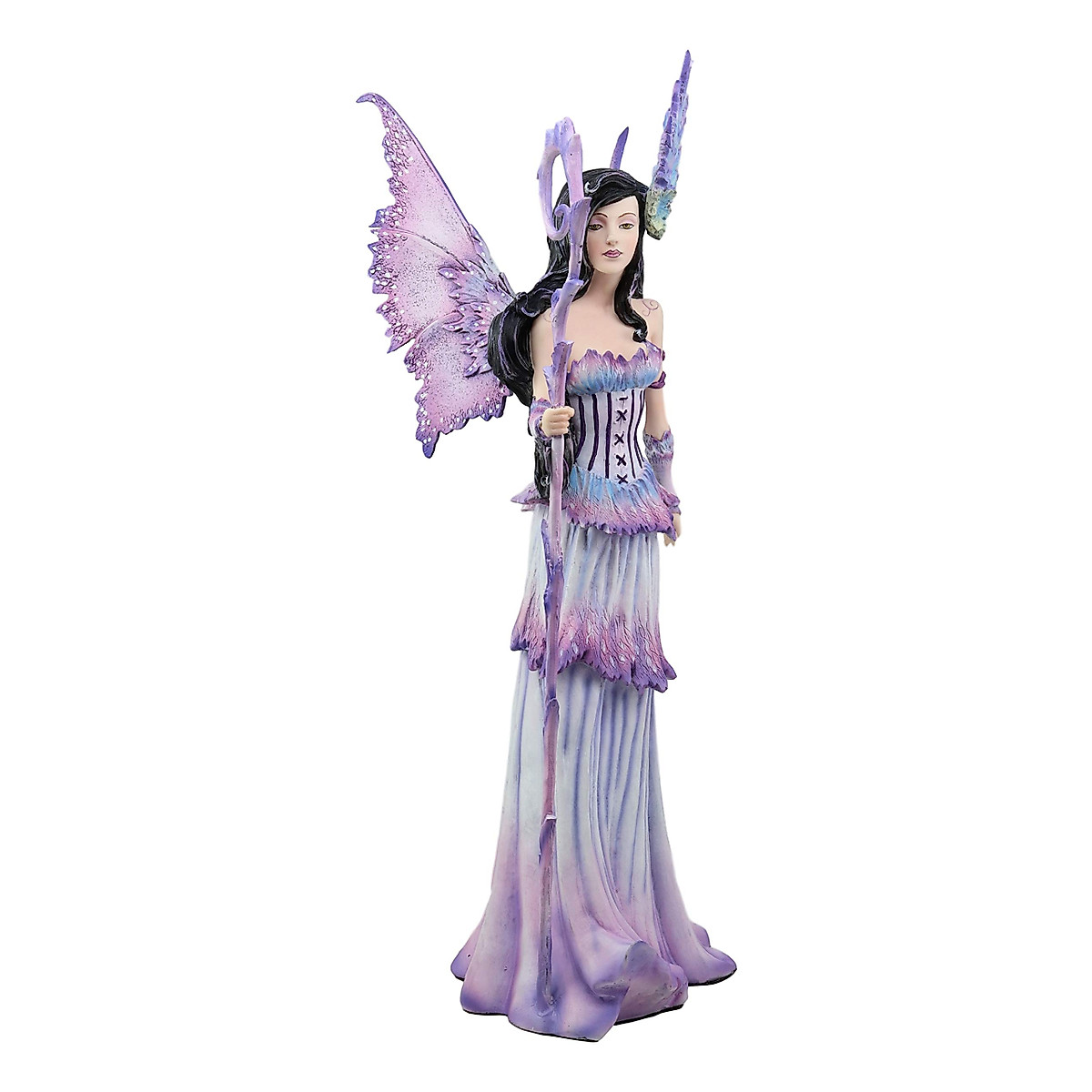 Ebros Large Amy Brown Spring Season Purple Lavender Fairy Holding Curling Magical Staff Statue 17.75" Tall Fantasy Mythical Faery Garden Magic Collectible Figurine Fairies Pixies Nymphs Decor