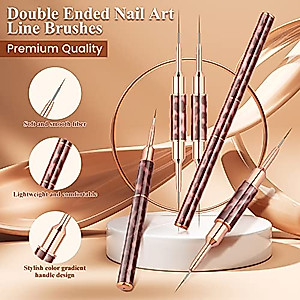Raindon Nail Art Liner Brushes - Nail Art Design Pen Painting Tools Liner Brush UV Gel Polish Painting Nail Design Brush Metal Handle for Pulling Lines, Details (brown)
