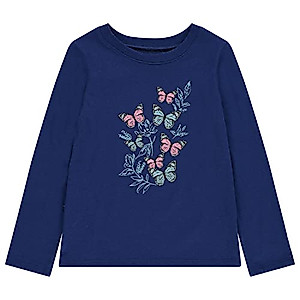 BTween Girls 4-Pack Long Sleeve Graphic T-Shirts - Cotton Blend, Fun & Vibrant Designs, Blue, 10/12