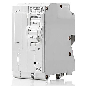 Leviton LB240-GS 40A 2-Pole Plug-On Smart GFCI Branch Circuit Breaker, Hydraulic Magnetic, 120/240 VAC, White