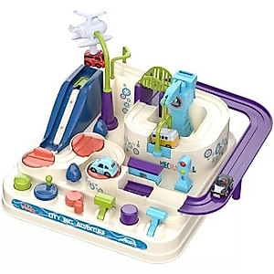 Car Adventure Toys,Adventure Educational Circuit, City Rescue Playsets, Magnet Toys, Jigsaw Track Cars, Preschool Jigsaw Car Games, Gifts for Boys and Girls (Blue)