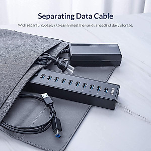 ORICO Powered USB Hub, 10 Ports 36W USB 3.0 Data Hub with 12V/3A Power Adapter for Computer, PC, Laptop, Mobile HDD, Flash Drive and More