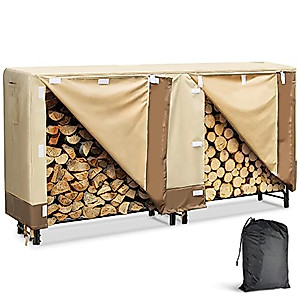 dnswez 8ft Firewood Rack Cover, 600D Oxford Heavy Duty, Weatherproof & Waterproof with Black Storage Bag - Indoor/Outdoor Protection (96" L x 24" W x 42" H)