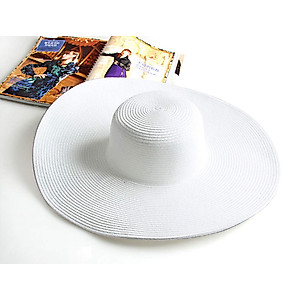 Womens Floppy Straw Hat Wide Brim Foldable Packable Braid Cap UV Protection Summer Gardening Hiking Beach Sun Hat (White)