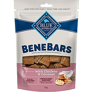 Blue Buffalo BeneBars Skin & Coat Support Dog Treats with Omega 3 & 6 Fatty Acids, Made with Natural Ingredients, USA Chicken & Coconut, 9-oz. Bag