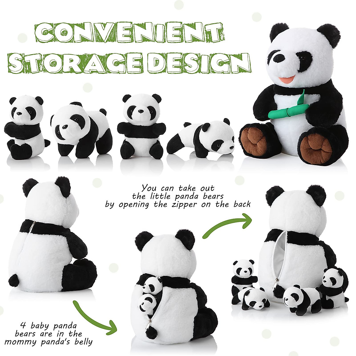 Skylety 5 Pcs Panda Stuffed Animal 14 Inch Mommy Panda Plush Pillow with 4 Baby Small Pandas Soft Panda Plush Set Gift for Christmas Birthday Party Favors(Classic Style)