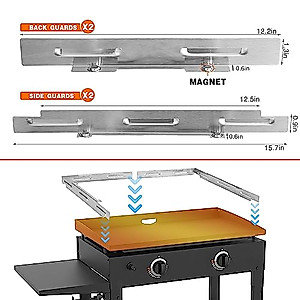 Wind Guard for Blackstone 28 Inch Griddle, Blackstone Griddle Accessories for Outdoor Barbecue, Magnetic Stainless Steel Wind Screen, Compatible with Rear Grease Cup, Hood and Side Shelf, Silver