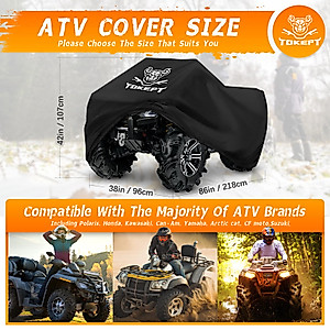 Tokept ATV Cover, Heavy Duty Black Waterproof Oxford Fabric Protective 4 Wheeler Quad Cover for 86" Kawasaki Honda Polaris Yamaha (86''L x 38''W x 42''H)
