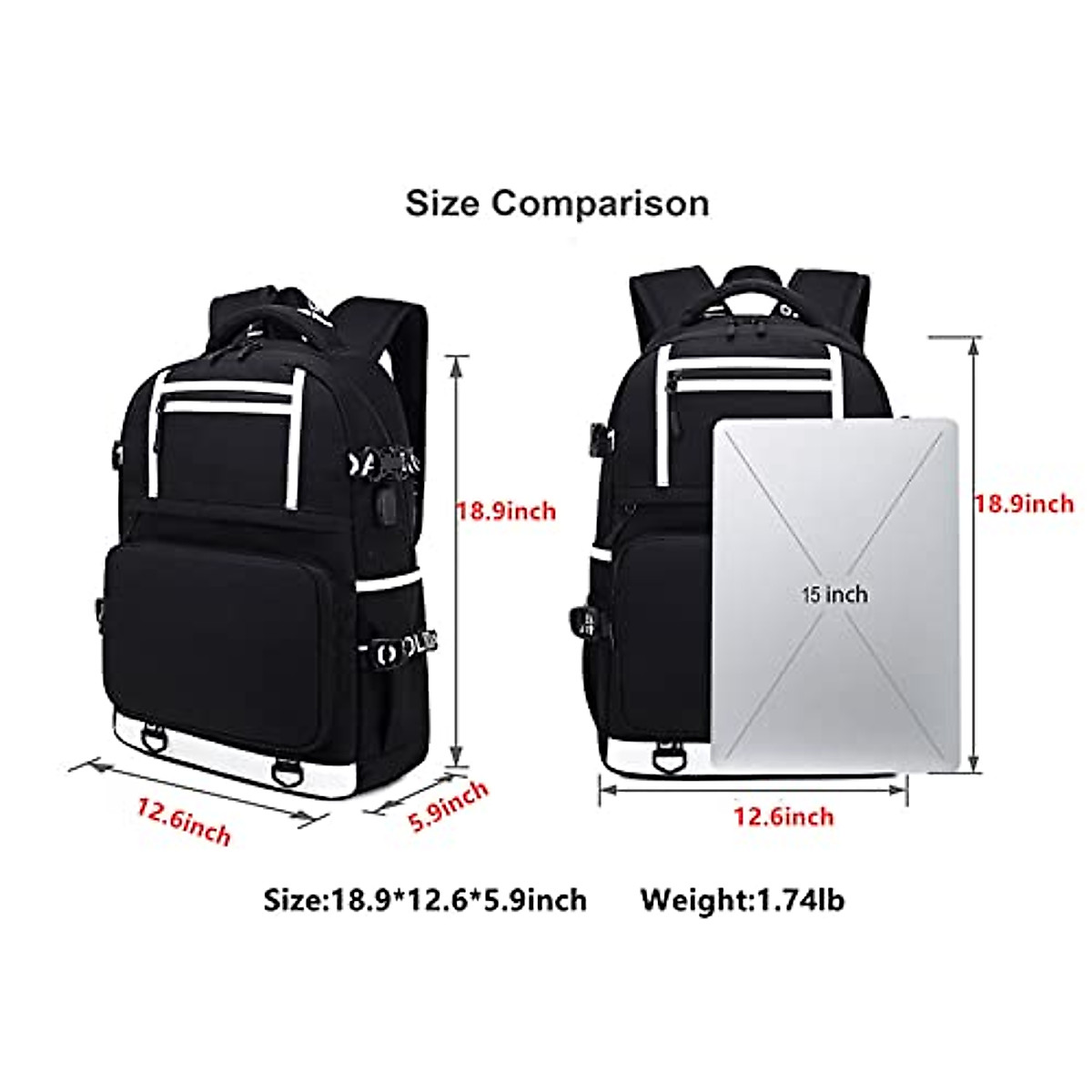 Gin-back Lightweight Cristiano Ronaldo Daily Bookbag CR7 Daypack with USB Charging-Durable Travel Knapsack for Teens