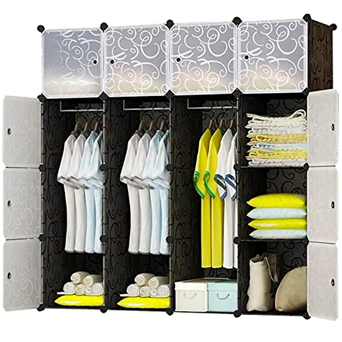 BRIAN & DANY Portable Wardrobe Closet - Cube Storage Organizer with 3 Hanging Rails, Modular Wardrobe for Space Saving, Bedroom Armoires for Toys, Shoes, Clothes - 16 Cubes