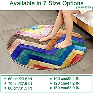 Rainbow Color Zigzag Lines Round Area Rug for Bedroom, Large Fuzzy Plush Rug Machine Washable Shag Rug, 3.2 x 3.2 Feet