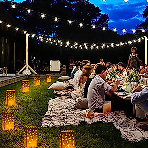 Stmarry 50 pcs White Luminary Candle Bags Special Lantern Luminary Bag with Stars Moon Durable and Reusable Fire-Retardant Material for Wedding Valentine's Day Decor Engagement Event Marriage Proposal