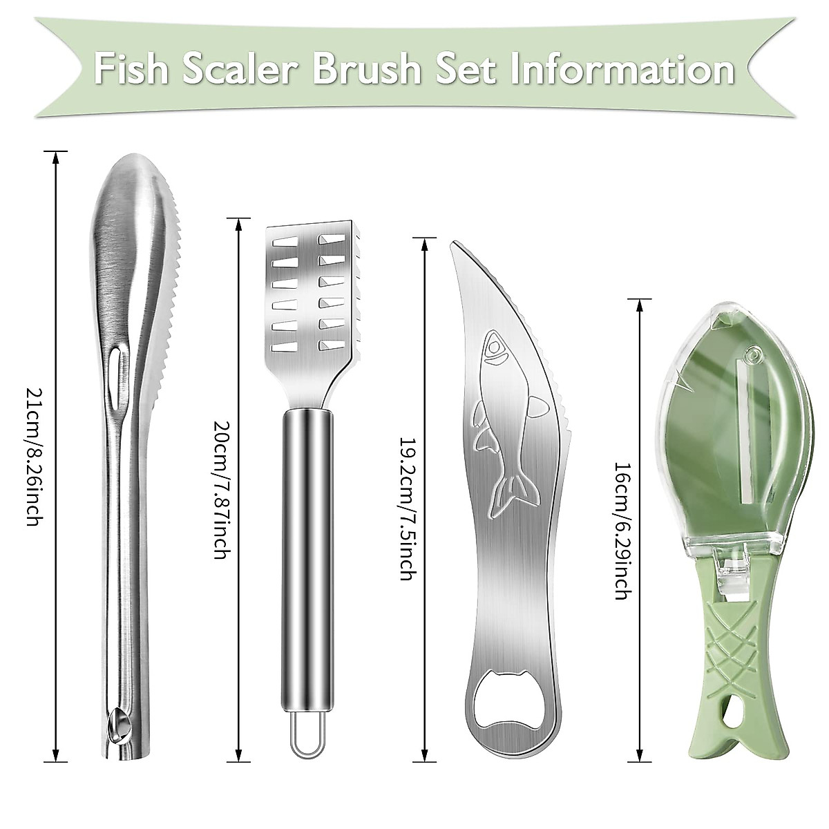 4Pcs Fish Scale Remover, Stainless Steel Fish Scaler Fish Cleaning Kit, Fish Skin Graters Cleaning Peeler Scaler Scraper with Bottle Opener for Kitchen Fish Cleaning Tools