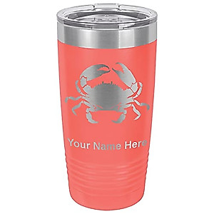 LaserGram 20oz Vacuum Insulated Tumbler Mug, Crab, Personalized Engraving Included (Coral)