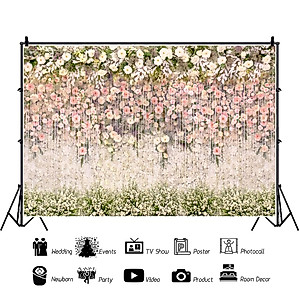 Floral Wedding Backdrop for Photoshoot 7x5ft Pink and White Flower Photography Background Vinyl Flowers Wall Backdrop Wedding Birthday Baby Shower Party Decorations Banner Studio Photo Booth Props