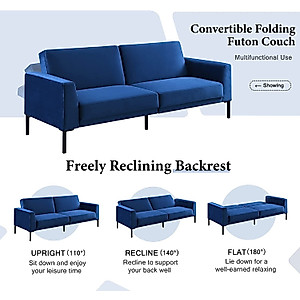 STP-Y Velvet Convertible Upholstered Convertible Folding Futon Couch Sofa Bed, Foldable Loveseat, Loveseats Furniture for Compact Small Space, Dorm, Living Room Apartment, Office