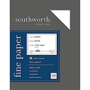 100% Cotton Business Paper, White, 32 lbs, 8-1/2 x 11, 250/Box