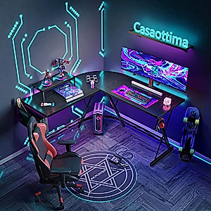 Casaottima L Shaped Gaming Desk, Home Office Desk with Round Corner, Computer Desk with Large Monitor Stand Desk Workstation, 51 inches