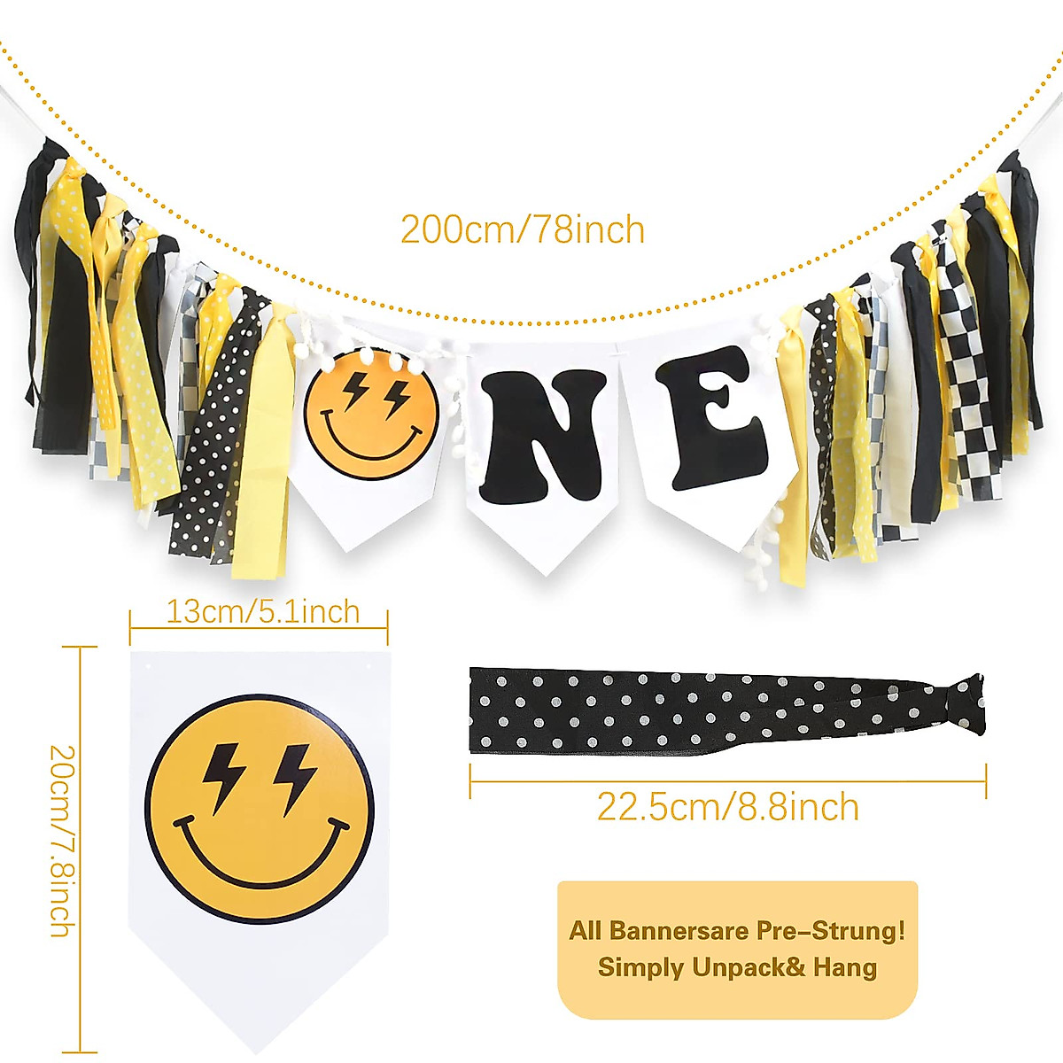 One Happy Dude High Chair Banner Boy First Highchair Banner for 1st Birthday Decorations, One Happy Dude Birthday Party Decorations Hippie Groovy High Chair Garland