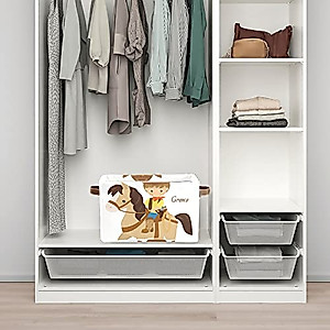 Western Cowboy Horse Custom Storage Basket ,Personalized Storage Bins Cubes Organizer with Handle for Bedroom Wardrobe,Nursery,Basket 1 Pack