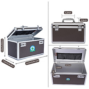 HEWEI WORKS Locking Box with Portable Storage Case, 14.2''x 7.2''x 8.2''，Childproof Medication Lock Organizer, Lockbox for Documents & Valuables (Coffee/Large)