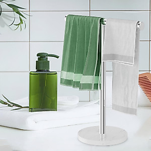 Blemoacha Towel Rack,T Shape Freestanding Towel Racks for Bathroom,Organizer Countertop Hand Towels Stand,Kitchen Vanity Marble Plinth,304 Stainless Steel Towels Bar Brushed Nickel