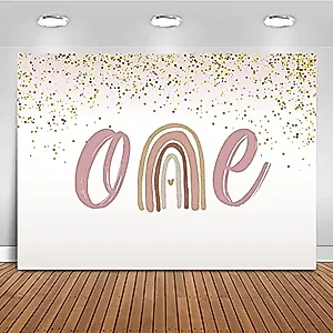Mocsicka Boho Rainbow First Birthday Backdrop Modern Rainbow Birthday Background Rainbow Girls 1st Birthday Party Cake Table Decoration Photo Booth Props (7x5ft)