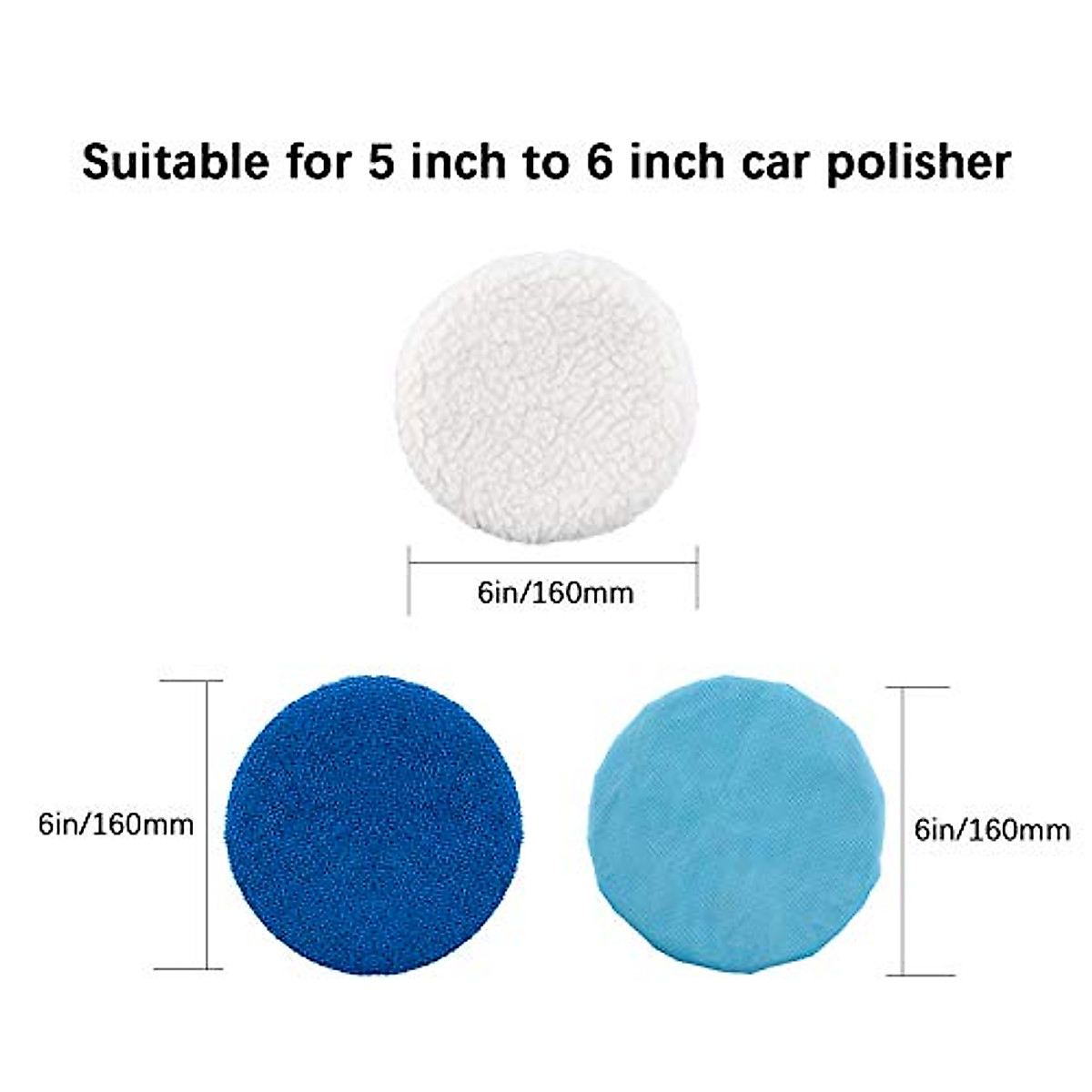 LUTER 5-6 Inch 24pcs Polishing Bonnet Pads Microfiber Wax Applicator Including 12 Packs Microfiber Waxing Bonnet 6 Packs Wool Buffing Pads 6 Packs Non-Woven Buffing Pad