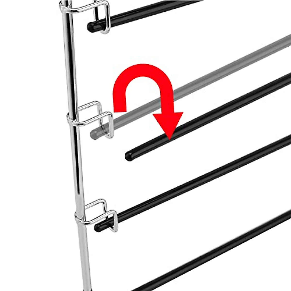 JAPCHET 6 Pack Pants Hangers Non Slip Space Saving Pants Hangers 5 Layers Stainless Steel Pants Hangers Swing Arm Space Saver Clothing Hangers Closet Organizer for Scarfs Trousers Ties, Black