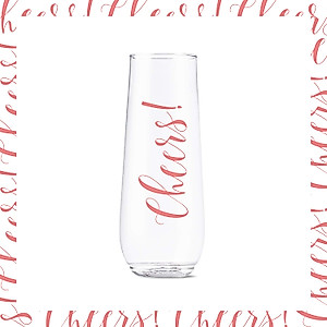 TOSSWARE POP 9oz Flute Pink Rose Toast Series, SET OF 6, Premium Quality, Recyclable, Unbreakable & Crystal Clear Plastic Printed Champagne Glasses