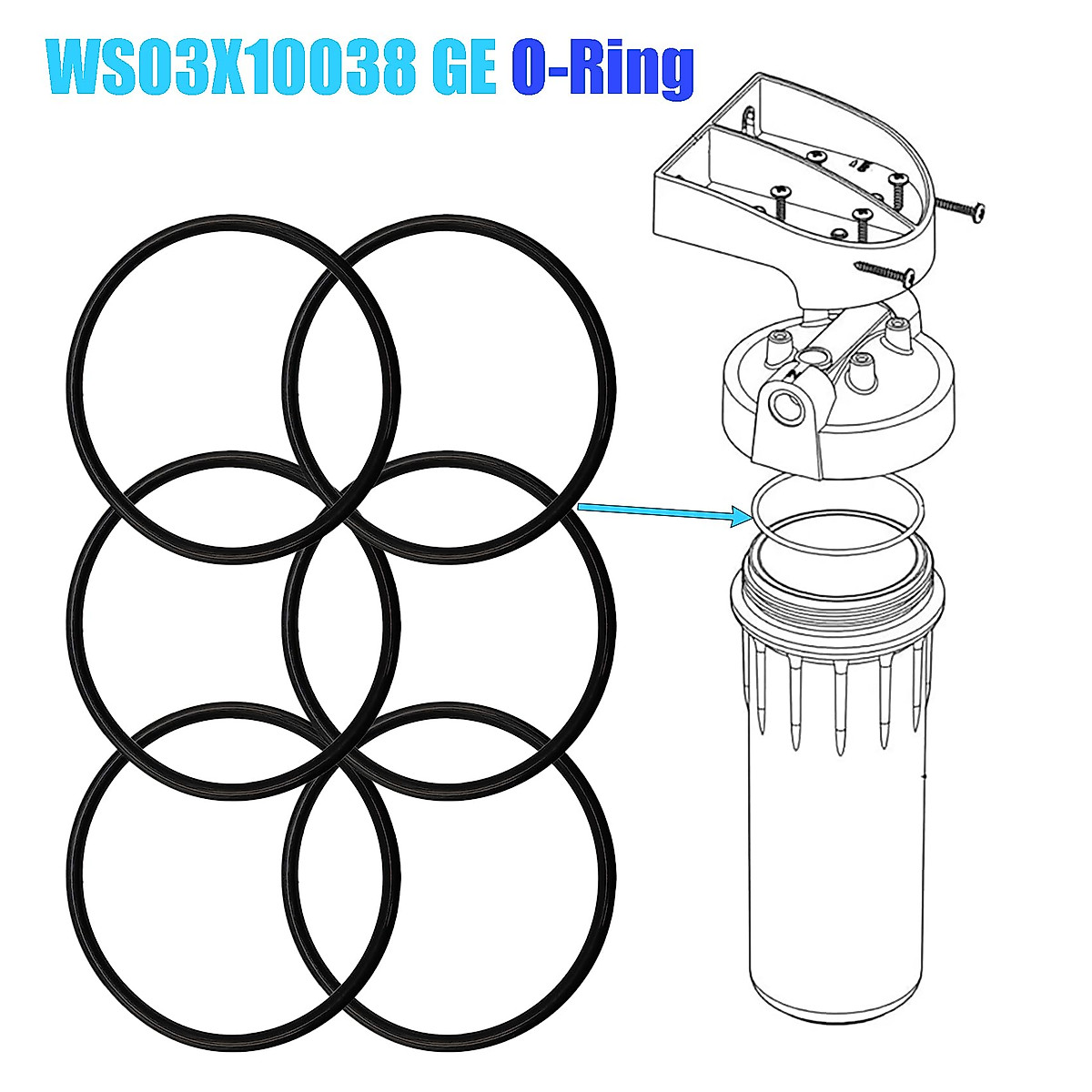 WS03X10038 GE O-Ring Compatible with KWGE25RG GXWH01C, CXWH08C, GXWH04F, GXWH20F, GXWH20S, GXRM10 & GX1S01R 2.5 Inch Water Filter Housing Gasket(6/Pack)