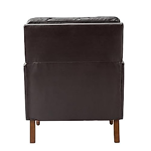 Leather Armchair Accent Chair with Nail Trim and Button Tufted Cozy Sofa Chair with Wood Legs, Tufted Club Chair for Living Room Bedroom Office (Brown)