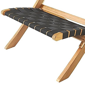 Barre 3PC Acacia Wood Outdoor Bistro Set Two Folding Chairs and 14 in. Table Weather-Resistant Conversation Set Sturdy Black Woven Poly Seats, Outdoor Furniture, Patio, Deck, Backyard