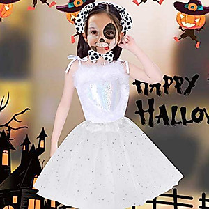 Dxhycc Dalmatian Costume Set Dog Ears Headband Bowtie Tail Tutu for Kids Girls Halloween Costume Cosplay Party