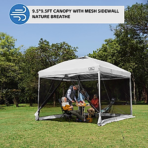 KAMPKEEPER Outdoor 10'x10' Pop Up Screened Canopy Tent with Netting Mesh Walls,4 Sandbags,1 Roller Bag (White Vented Top