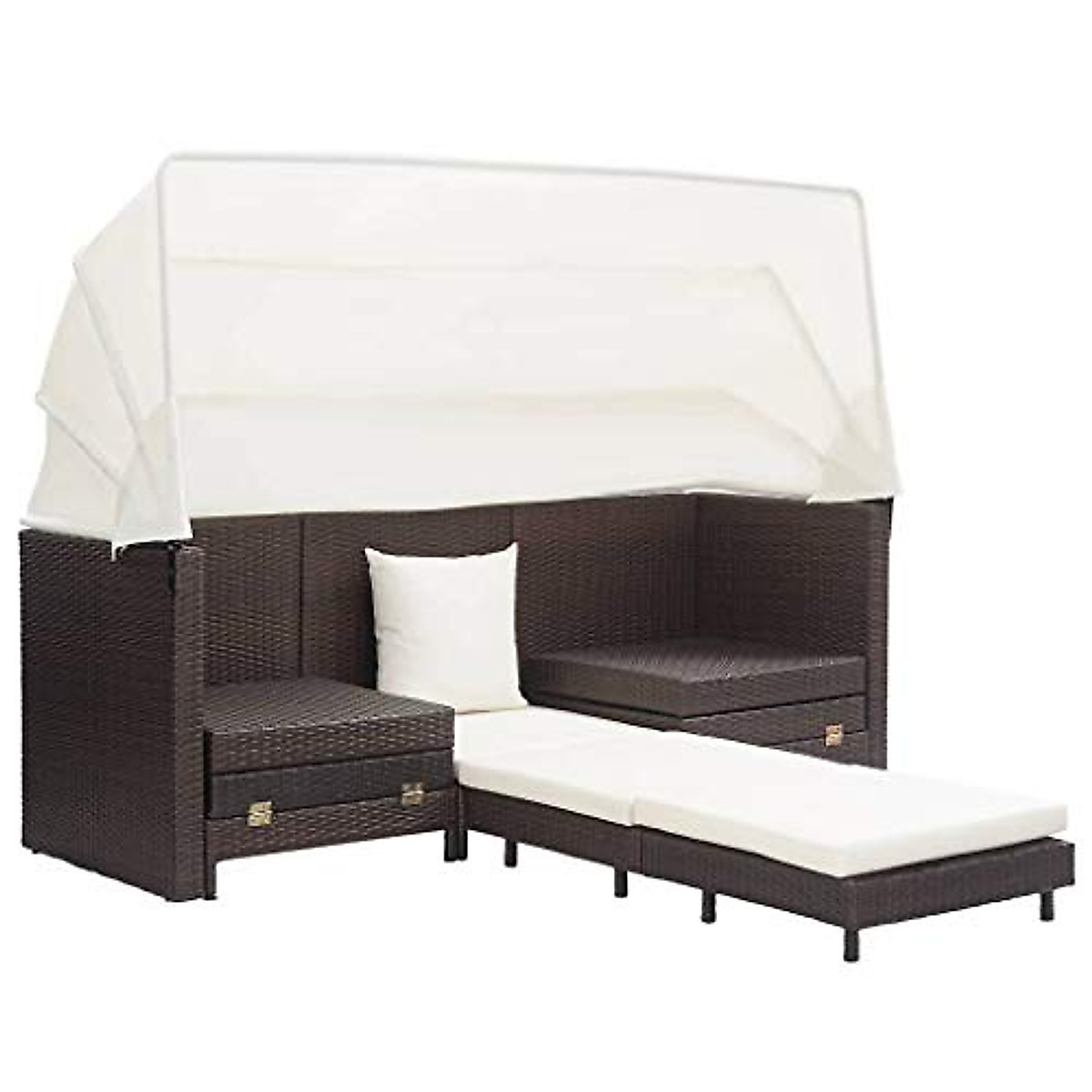 FAMIROSA Extendable 3-Seater Sofa Bed with Roof Poly Rattan Brown