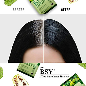 BSY Noni Black Hair Magic Hair Color Shampoo - Ammonia Free, Natural Black Permanent Hair Dye for Women and Men, 5 Minutes Hair Color, Suitable for Black Hair, 5 x 20ml Sachets