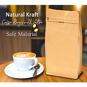 IN SAFE PACK 50 PCS Resealable Coffee Bags with Valve (1lb, 16oz) - Kraft Coffee Pouches with One-way Degassing Valve for Coffee Bean…