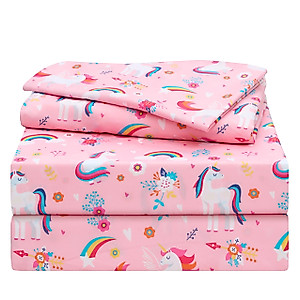 Joiedomi Kids Twin Sheet Set Unicorn - 3 Piece Soft Microfiber Bed Sheets - Deep Pocket Wrinkle Free - Cozy Toddler Bedding Set - Fade Resistant Breathable for Boys Girls Teens