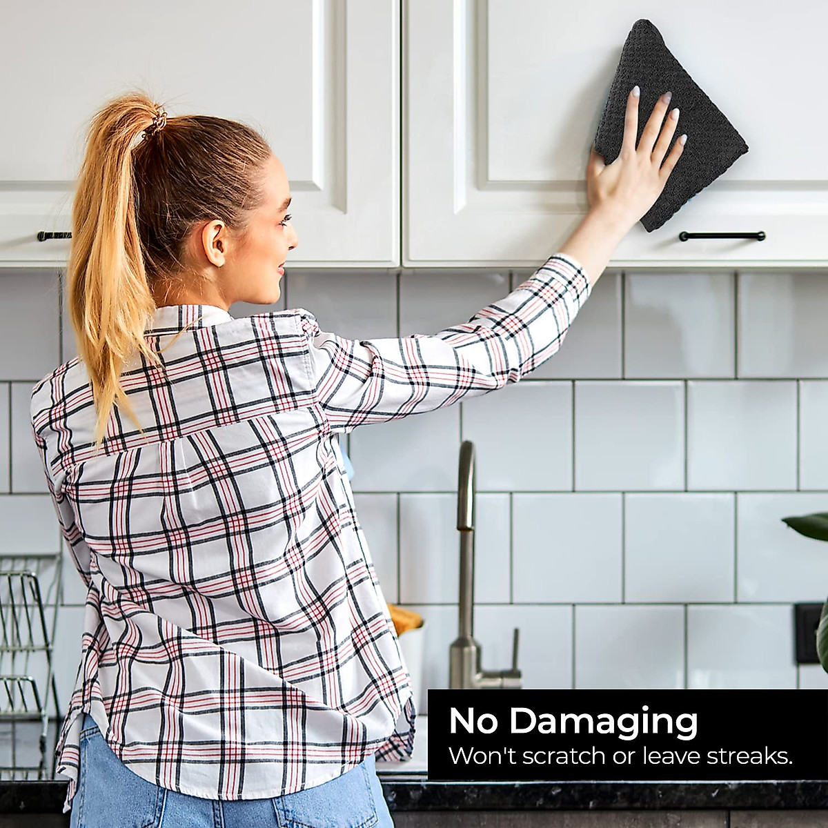 Infinitee Xclusives Kitchen Towels – Pack of 6, 100% Cotton 15x25 Inches Absorbent Dish Towels - 425 GSM Tea Towel, Terry Kitchen Dishcloth Towels + White Washcloths Set – Pack of 12